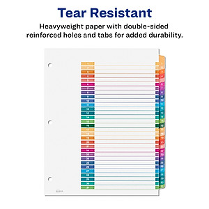 Avery 31-Tab Dividers for 3 Ring Binders, Customizable Table of Contents, Multicolor Tabs, 12 Sets (11129)