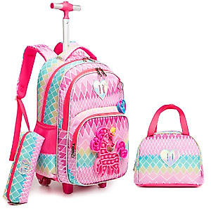ZBAOGTW Unicorn Rolling Backpack for Girls Wheeled School Backpack 3 in 1 Girls Rolling Backpack for School,Travel,Picnic