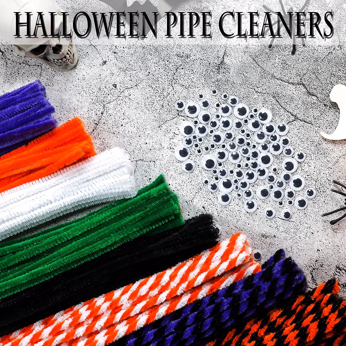 Halloween Pipe Cleaners,420 Pcs Halloween Pipe Cleaners Craft Set Including 320Pcs Pipe Cleaners &100Pcs Wiggle Googly Eyes Self Adhesive for Home&School DIY Art Crafts Daily or Halloween Decoration