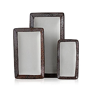 Stone Lain Lucy Porcelain 3-Piece Rectangle Serving Plate Set, Beige