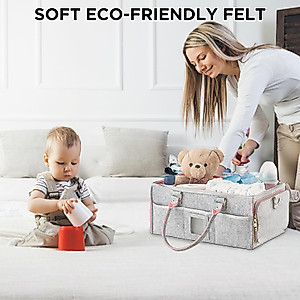 HBlife Baby Diaper Caddy Organizer, Nursery Storage Bin, 16" x 10" x 7" Large Portable Basket Shower Gift Newborn Essentials Baby Registry Must Haves Items-Pink