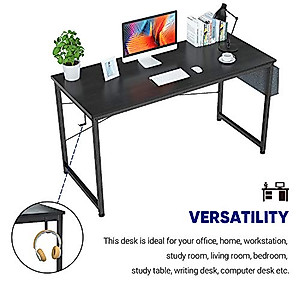 Foxemart Computer Desk 47" Office Desks Writing Study Desk Modern Simple PC Laptop Notebook Table with Storage Bag and Iron Hook for Home Office Workstation, Black