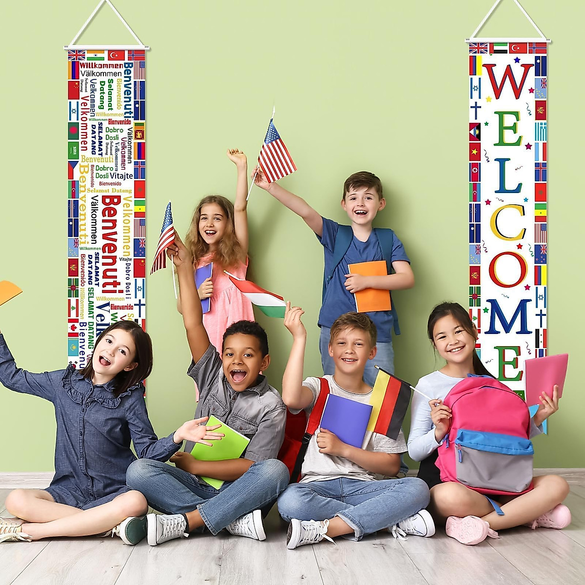 2 PCS Multicultural Decorations Banner International Welcome Flags Decorations 12x60 Inch Around The World Decorations Banners Sports Events Club Birthday School Classroom Party Supplies Decor
