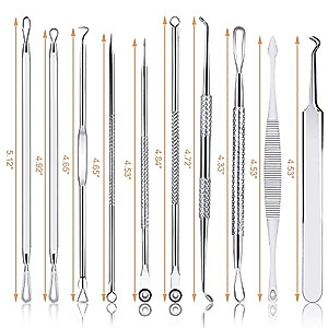 Pimple Popper Tool Kit,MENOLY 10Pcs Blackhead Remover Tools,Pimple Extractor,Acne Tools,Acne Kit for Blackhead,Blemish,Zit Removing,Whitehead Popping and Comedone Extractor Tool with Leather Bag