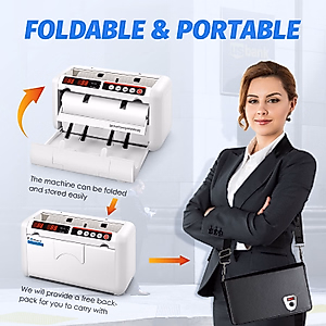 Frifreego Battery Operated Bill Counter Machine, Portable Rechargeable Money Counter with UV MG Detection, 800pcs/min Counting Speed, Take Anywhere with A Backpack for Multi-Currency Or Tickets