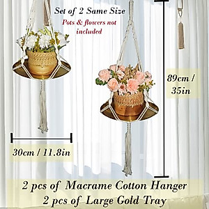 frefinest Macrame Plant Hanger - 2 Pack Metal Hanging Plant Holder, Home Decor Hanging Plant Shelf, Boho Design Gold Hanging Planter - Ceiling Plant Hangers Indoor - Gold