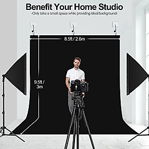 Emart 8.5x10ft Black Photo Backdrop Curtain, Black Background Back Drop Cloth for Pictures Photography, Photo Booth Photoshoot Black Polyester Fabric Screen Sheet for Video Parties - Wall Mount