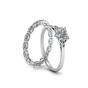 Jewelryonclick Celtic Ring with Marquise Matching Band Sterling Silver Created Cubic Zircon Heart Shape White Color Wedding Ring Sets Prong Setting in Size 4 Casual Wear for Gift