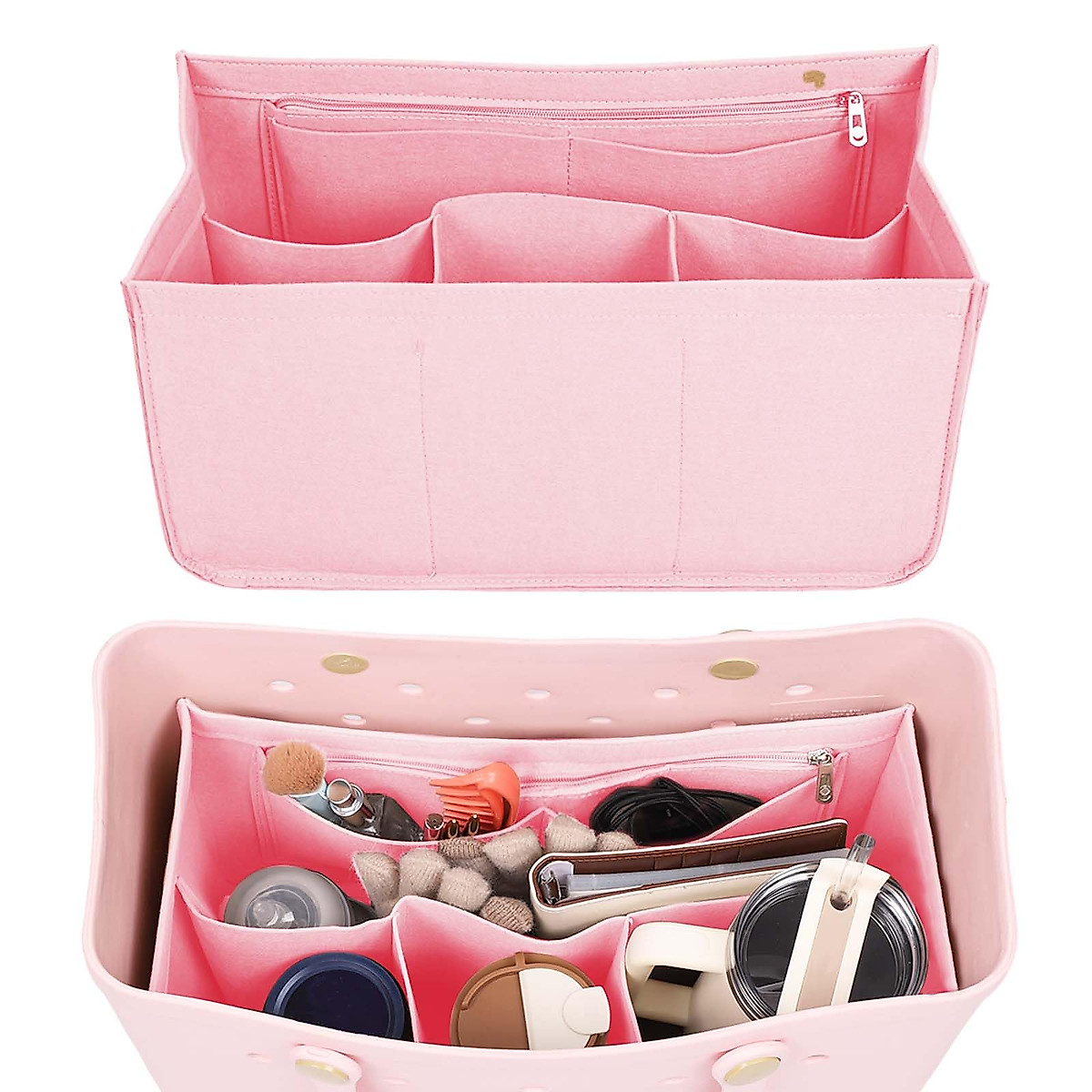 lasuroa Rubber Beach Bag Organizer Compatible with Bogg Bag/Simply Southern Tote, Tote Organizer Insert Felt Bag Organizer Insert with 7 Pockets, Only for Bogg Bag XL Size (Pink)