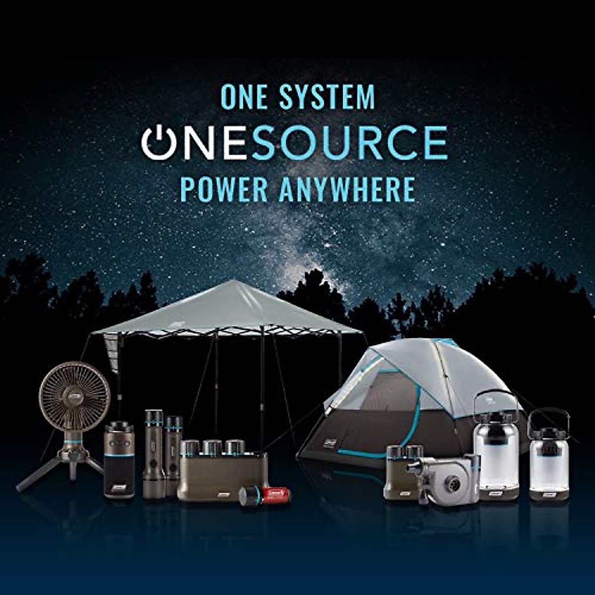 Coleman OneSource Rechargeable Outdoor Camping Gear: Camp Shower, Cordless Vacuum, Fan, Speaker, & Air Pump—All Powered by One Interchangeable Battery!
