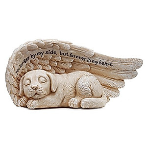Napco 11146 Small Sleeping Dog in Angel's Wing Garden Statue with Inscription, 8 x 4