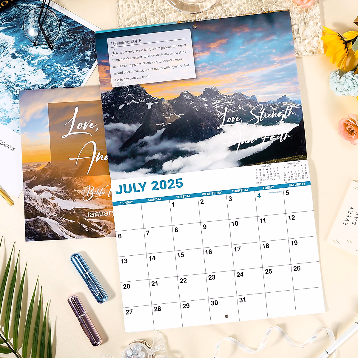 2025 Wall Calendar - Bible Verse Wall Calendar 2025, January 2025 - December 2025, 17" x 11" (Open), Hanging Hook, Blocks and Holidays - Nature's Beauty with Inspiring Bible Quotes