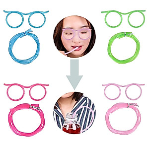 8 Pieces Silly Straw Glasses, Eyeglasses Straws Crazy Reusable Fun Loop Straws Novelty Drinking Eyeglasses Straw for Kids Party Annual Meeting, Fun Parties, Birthday (8 Colors)