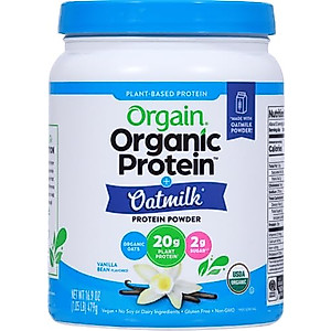 Orgain Organic Vegan Protein Powder + Oat Milk, Vanilla Bean - 20g Plant Based Protein, Gluten Free, Soy Free, Low Sugar, Non GMO, Kosher - 1.05lb
