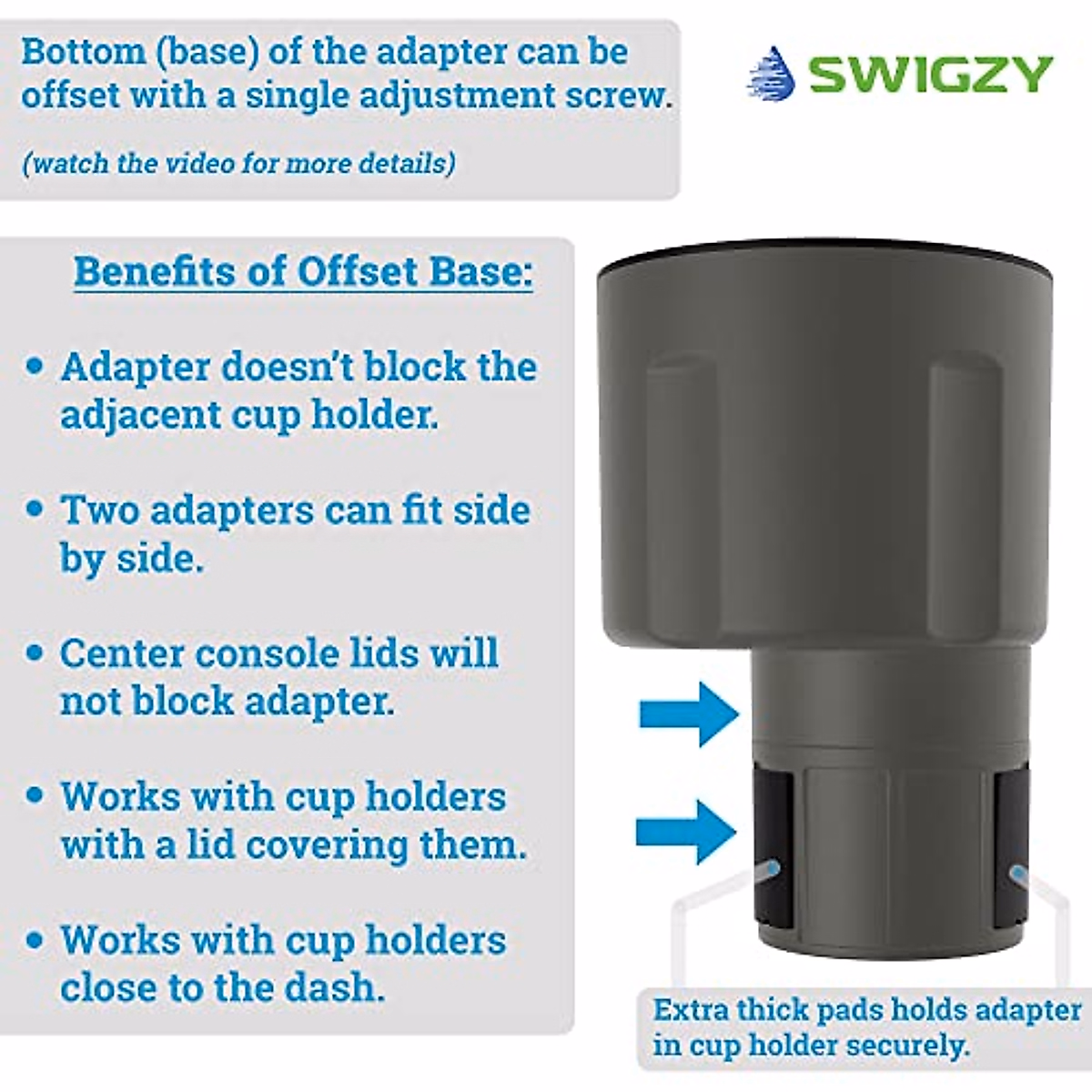 Swigzy Car Cup Holder Expander Adapter (Adjustable) - Holds Hydro Flask, Yeti, Nalgene, Large 32/40 oz. Bottles & Big Drinks - Gray