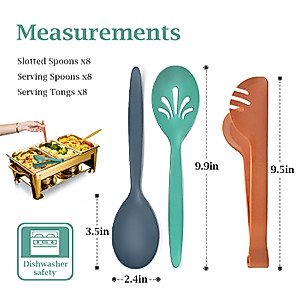 RayPard Reusable Plastic Serving Utensils Set of 24, Wheat straw Large Serving set 10" Serving Spoons/10" Slotted Spoons/9.4" Tongs, for Party Chafing Dish Buffet Catering (Orange/Blue/Yellow/Green)