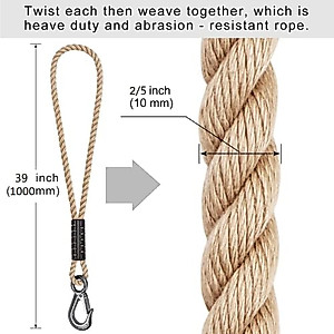 BeneLabel Tree Swing Rope, 39 inch, Hammock Tree Swing Hanging Strap, Heavy Duty Hook, for Indoor Outdoor Swing Hammock Playground Set Accessories, 1 Pcs, Off-White