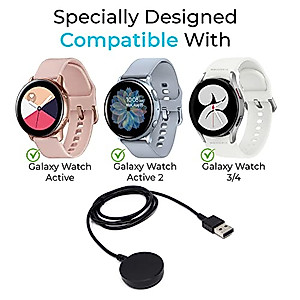 Compatible Samsung Watch Charger for Galaxy Watch 4, Galaxy Watch 3, Samsung Smart Watch Active 2 by ElloGear - USB Wireless Charging Dock Replacement Adapter Stand Classic Charge - Black