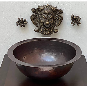 15" Round Copper Bathroom Sink Mexican Copper Bath Sink Pure Copper Hand Hammered Dual Mount Dark CPS05