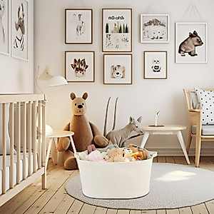 XUANGUO Large Rectangle Blankets Basket Living Room 22"x17"x12" Woven Cotton Rope Storage Basket for Nursery Toy Basket for Kids and Dogs Wicker Laundry Basket Bin for Clothes Towels white