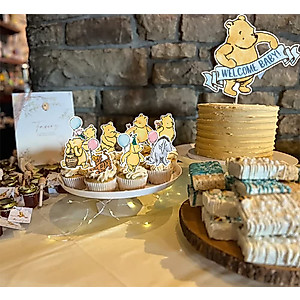 48 Pcs Winnie Cupcake Toppers For Baby Shower Classic Cake Topper Perfect Boys Girls First Birthday Party Supplies Favors
