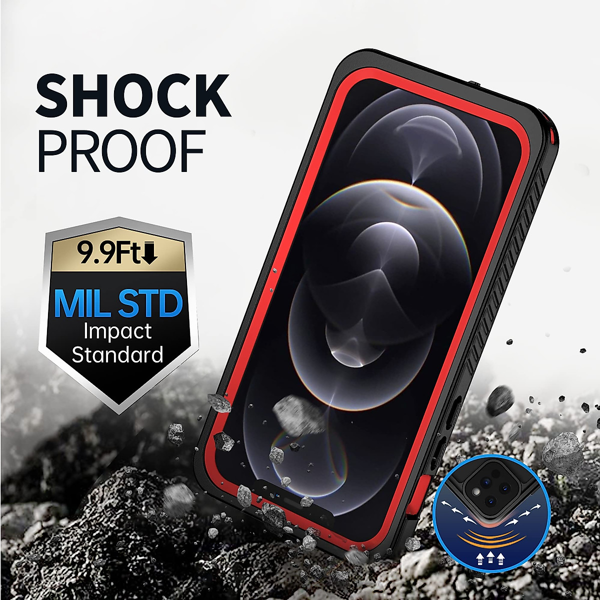 BEASTEK for iPhone 12 Pro Max Waterproof Case, FSN Series IP68 Magnetic Shockproof Case with Built-in Screen Protector and MagSafe Protective Cover, iPhone 12 Pro Max 6.7 inch (Red)