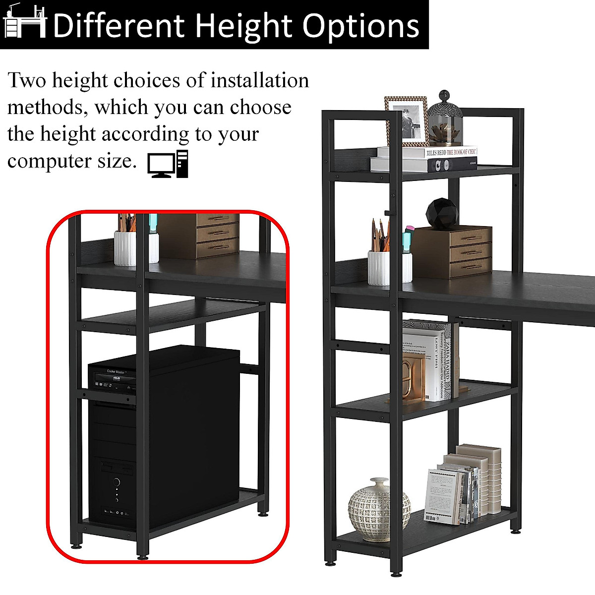 Napnapday 47 inch Computer Desk with Storage Shelves, Study Gaming Desk with Bookshelf Writing Table for Home Office Bedroom, Black