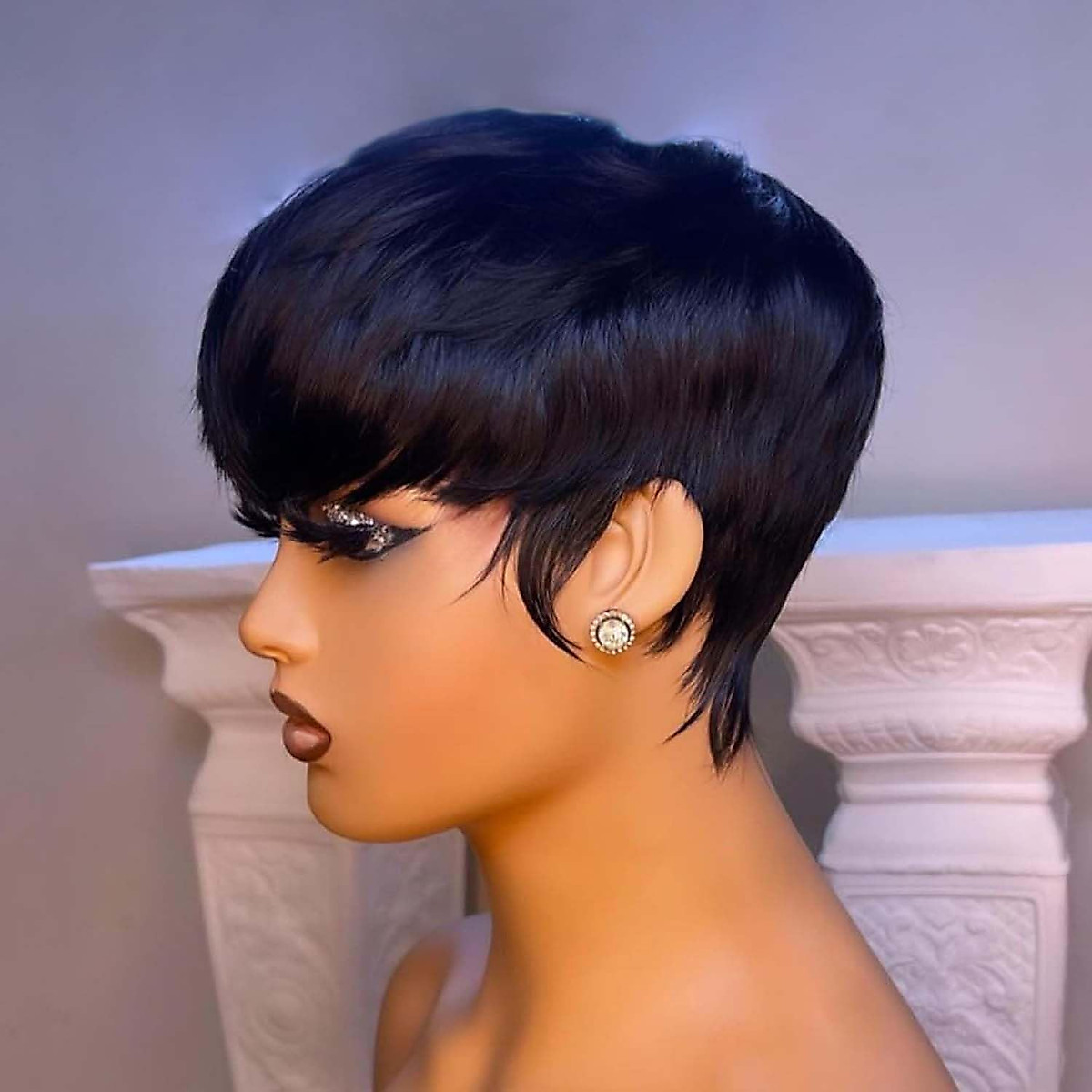 Evasens Pixie Cut Wigs Human Hair Short Wigs for Black Women Human Hair Pixie wig with Bangs Short Black Wig Layered Wigs Daily Wear (1B#ZZ)