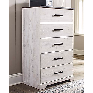 Signature Design by Ashley Shawburn Modern Farmhouse 5 Drawer Chest of Drawers, Two-Tone Whitewash