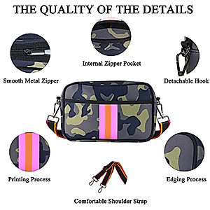 BYMEE Neoprene Crossbody Bag Unisex Casual Camera Bag with Adjustable Strap (Green Camouflage)