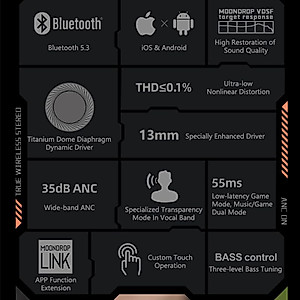 Moondrop Space Travel TWS Earphone Bluetooth 5.3 Noise Canceling True Wireless Stereo IEMs(Black)