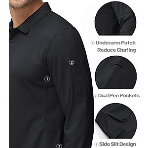 Men's Classic Fit Quick Dry Long Sleeve Polo Shirt in Black - Ideal for Hiking, Casual, & Work