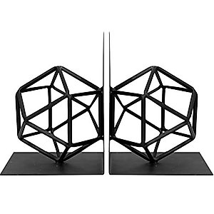 Bookends Creative Fashion Metal Bookends Black Geometry Shape Book Stand Home Office Decoration Desk Organizer Book Shelf Holder Book Ends (Color : Black)