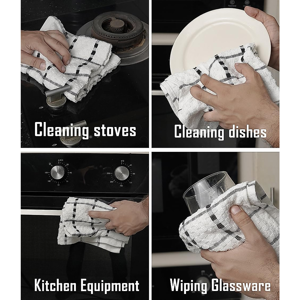 ZOYER 12 Pack Kitchen Towels & Dishcloths Sets -100% Cotton Dish Towels for Kitchen -15x25 inches Dish Cloths for Kitchen-Hand Towels for Kitchen-Highly Absorbent Dish Towels for Drying Dishes