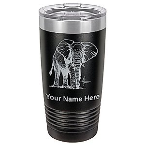 LaserGram 20oz Vacuum Insulated Tumbler Mug, African Elephant, Personalized Engraving Included (Black)