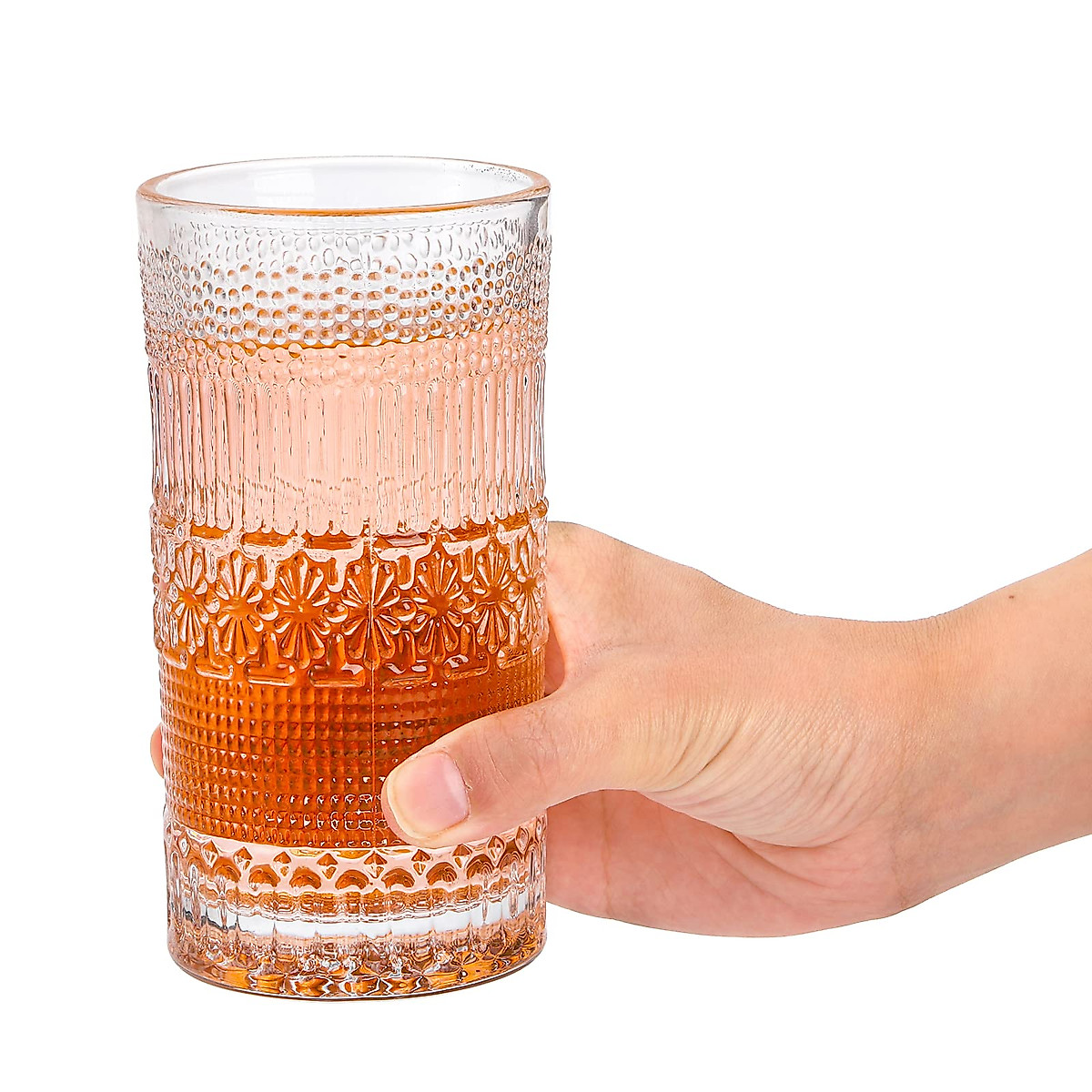 Coloch 6 Pack 13 Oz Romantic Water Glasses, Carved Drinking Glasses Tumbler Heavy Duty Highball Glasses Vintage Glassware Set for Beer, Milk, Beverages, Home, Bar, Restaurant