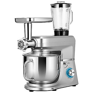 VIVOHOME 6 in 1 Multifunctional Stand Mixer with 8.5 Quart Stainless Steel Bowl, 660W 10 Speed Tilt-Head Meat Grinder, Juice Blender, Vegetable Slicer, Pasta and Cookie Maker, Silver