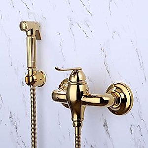 MINJING Bidet Faucet Gold, Hand Held Toilet Bidet Sprayer, Brass Single Handle Wall Mount Hot Cold Water Bidet Faucet, Cloth Diaper Sprayer