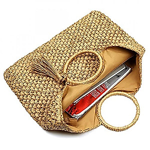 Straw Tote Bag Women Large Square Hand Woven Handbags Beach Hobo Bag for Daily Use Beach Shopping Travel (Beige)