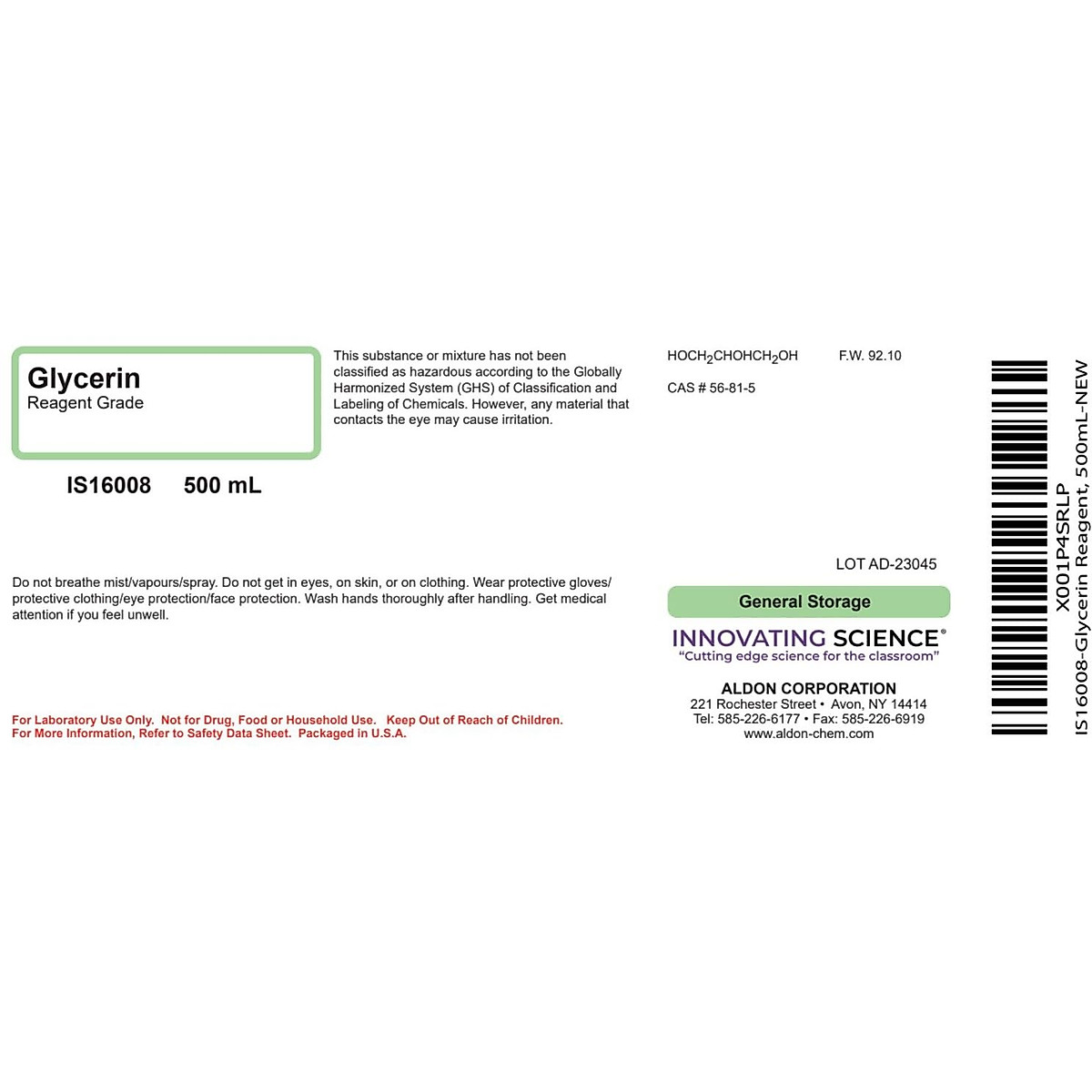 ALDON Innovating Science Glycerin Reagent, 500mL - The Curated Chemical Collection