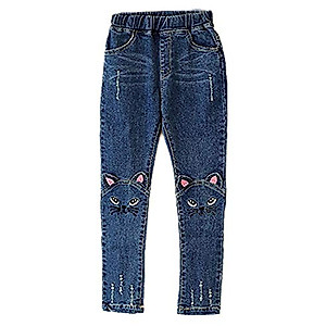 Sitmptol Girls Stretchy Jeans Kids Ripped Denim Trousers Jeggings Age 4-13 Years Blue 140