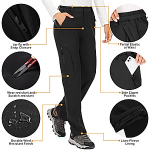 Women's Snow pants Hiking ski Waterproof Fleece Lined Outdoor Cargo Pants Softshell Winter Warm Pants with Zipper Pockets,H4409,Black,6