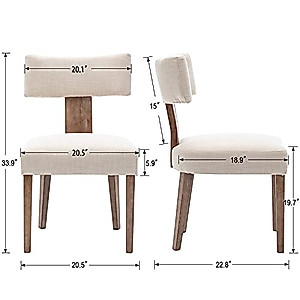 HNY Mid Century Modern Dining Chairs Set of 6, Farmhouse Linen Fabric Upholstered Accent Chairs Curved Backrest Kitchen Chairs, with Hardwood Frame, Beige, Linen-beige