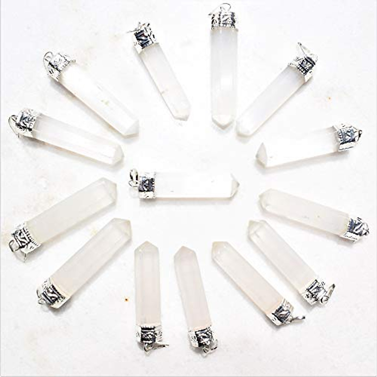 Zenergy Gems Faceted Hand-Made Natural Himalayan Selenite Crystal Pendants + Selenite Charging Heart Included (HEALING ENERGY - NEGATIVE ENERGY ABSORBER)