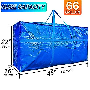 66 Gallon Extra Large Storage Bags, Huge Moving Bags Heavy Duty with Zipper and Stronger Handles, Big Foldable Duffle Bag for Travel - Waterproof Material Protects from Dust and Moisture - Storage Totes Moving Boxes for College, Christmas Tree, Blankets,