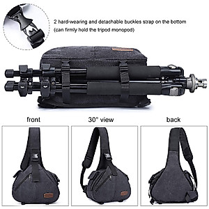 S-ZONE Canvas Camera Sling Bag DSLR Lens Anti-theft Backpack Shoulder Crossbody Case with Tripod Holder