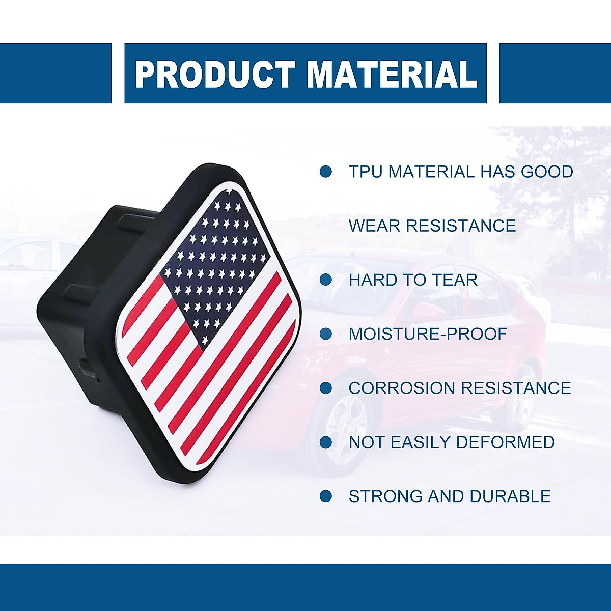 1 PC Trailer Hook Dust Proof Plug, USA American Metal Flag Trailer Hitch Cover Tube Plug, Heavy Duty Trailer Hitch Tube Cover, Car Accessories, Suitable for Most Cars and Trailers (Red)