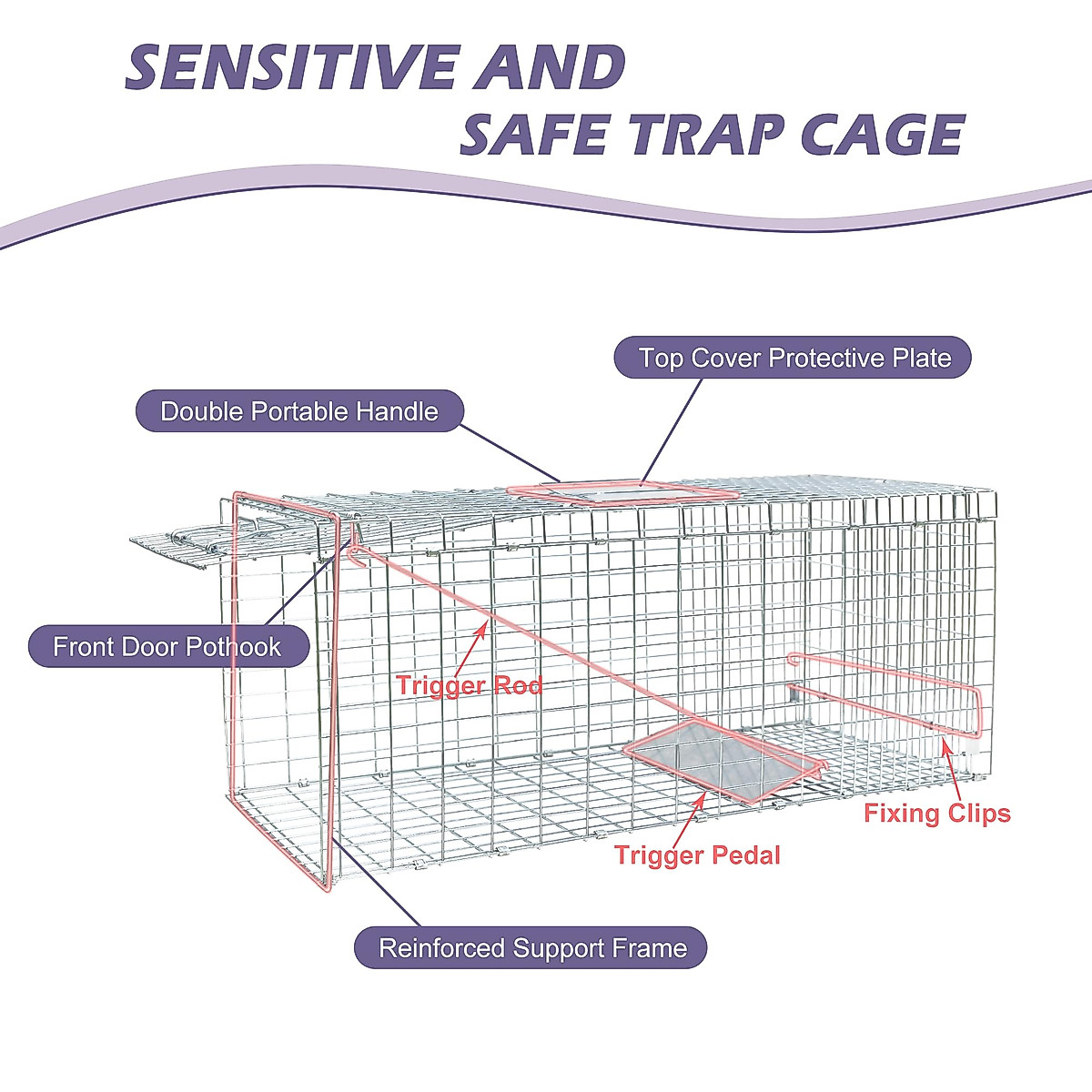 Live Feral Cat Trap Cage with Cover, Heavy Duty Folding Animal Traps Cage for Stray Cats, Humane Cat Trap for Raccoon, Squirrel, Skunk, Catch and Release - (32 x 10 x 12 inches, Trap Cage with Cover)