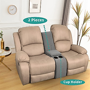 YEMYHOM Additional Recliner Console Cover for Couch with Cup Holder and Storage, Latest Jacquard Middle Reclining Console Slipcover Fitted Furniture Protector with Elastic Bottom (Light Gray)