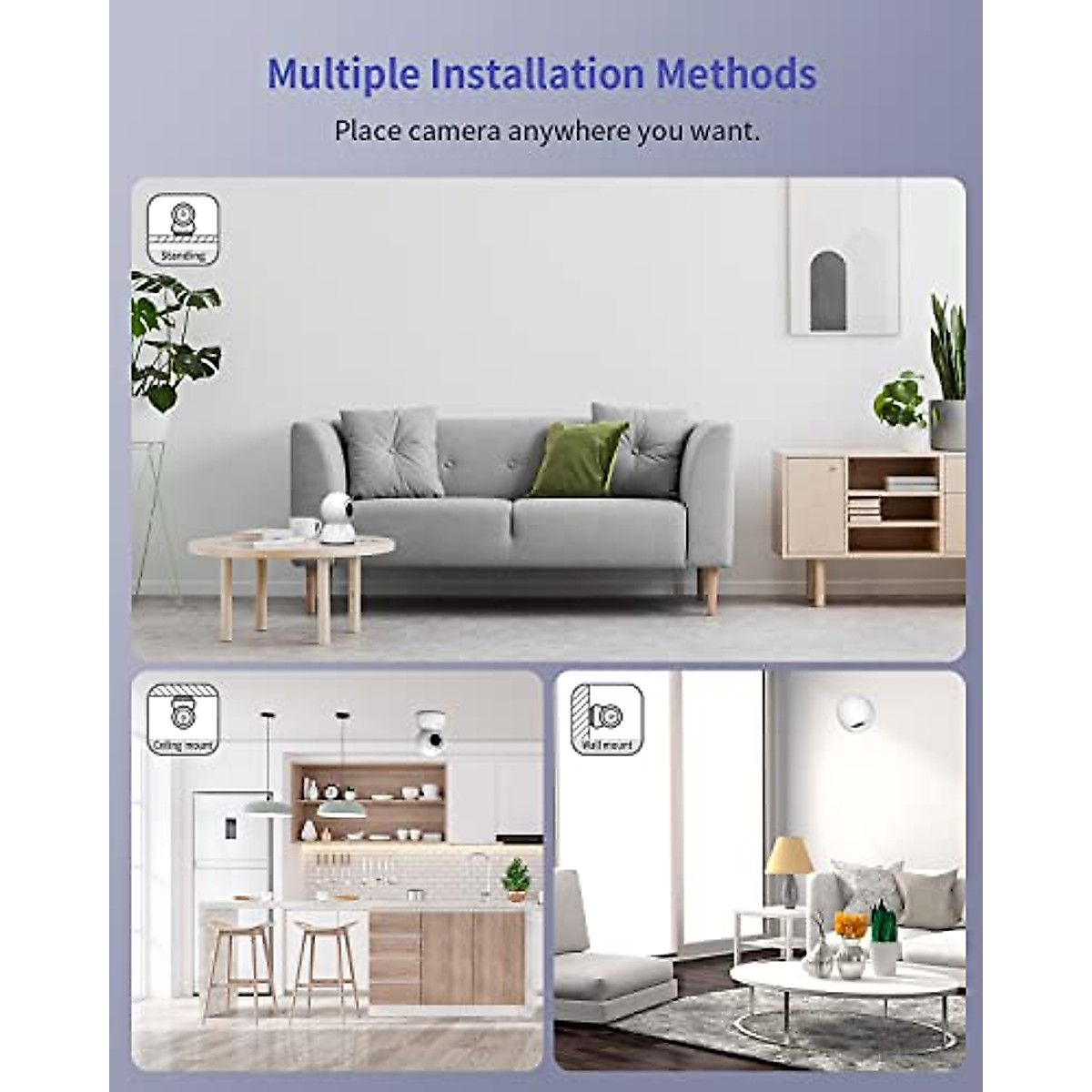 ZJX WiFi Camera Indoor, Pet Camera with Phone APP, 1080P Home Security Cam for Dog/Cat/Baby/Elder/Nanny, 2-Way Talk, Motion Tracking, Motion and Sound Detection, Compatible with Alexa White IC-03